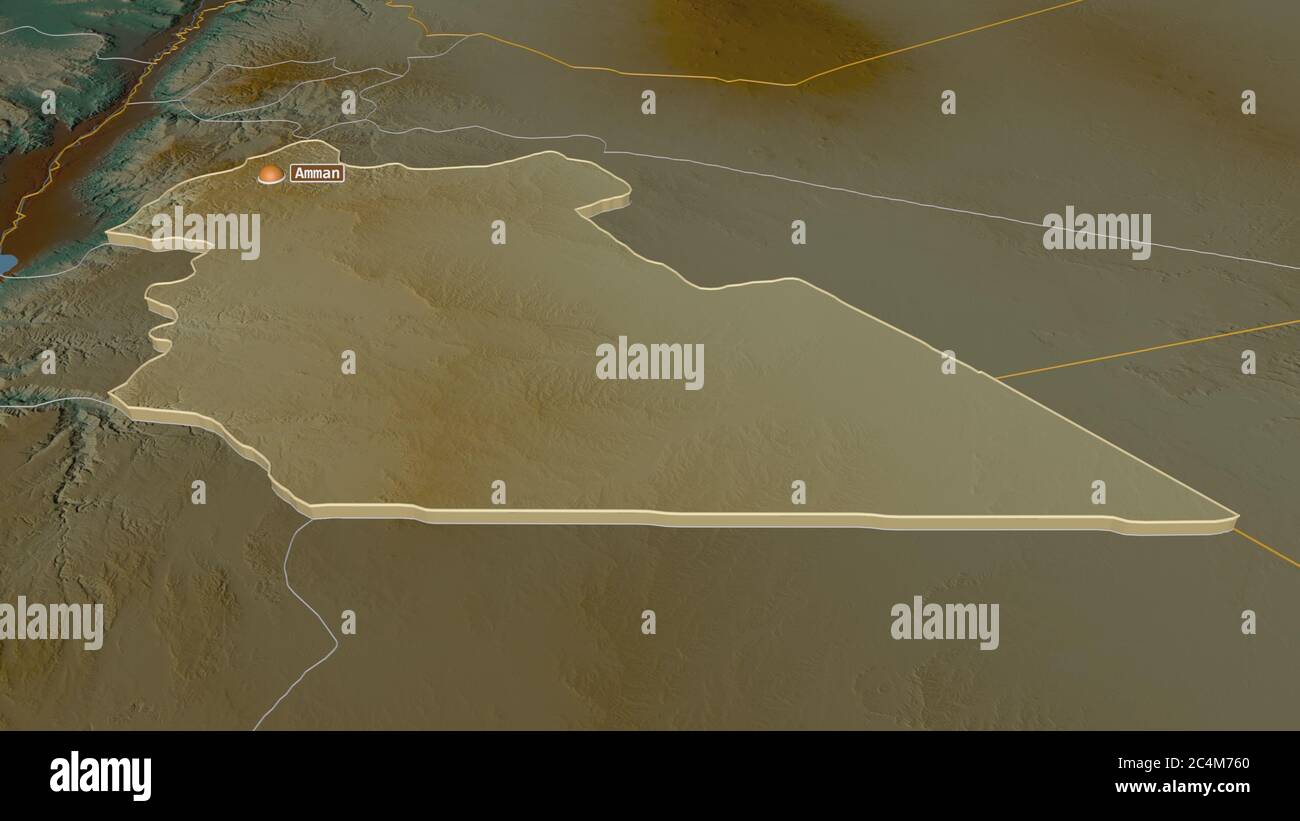 Zoom in on Amman (province of Jordan) extruded. Oblique perspective ...