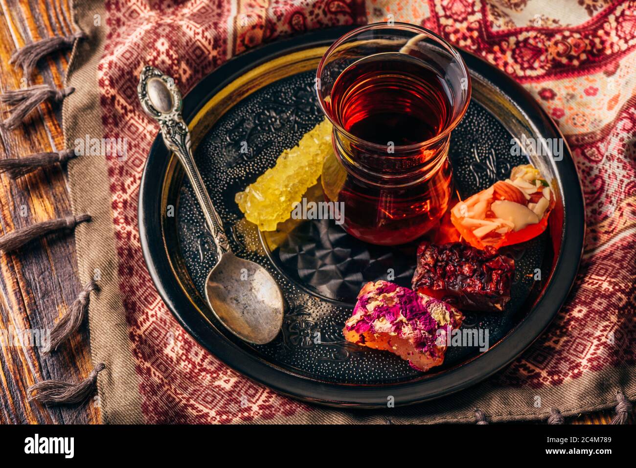 Tea in armudu with oriental delight Stock Photo - Alamy