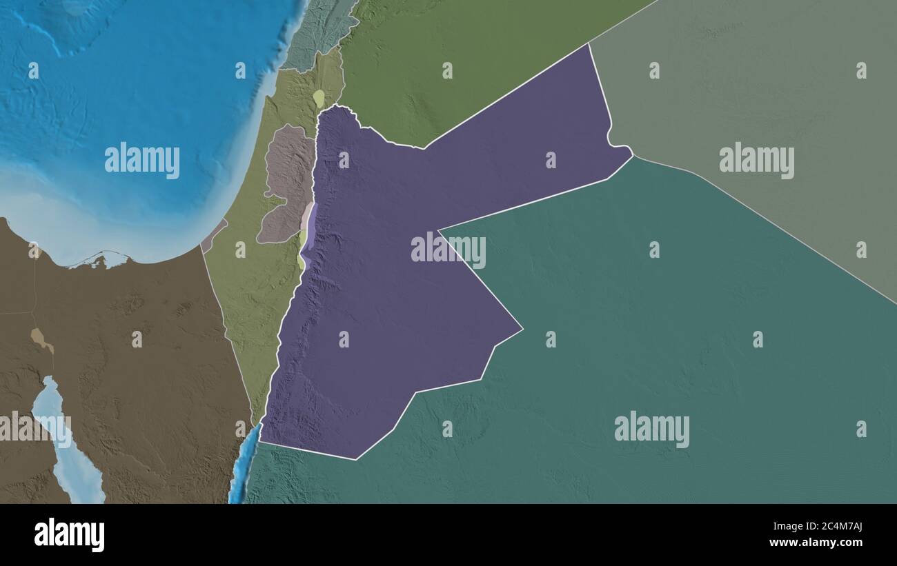 Outlined shape of the Jordan area. Colored and bumped map of the ...