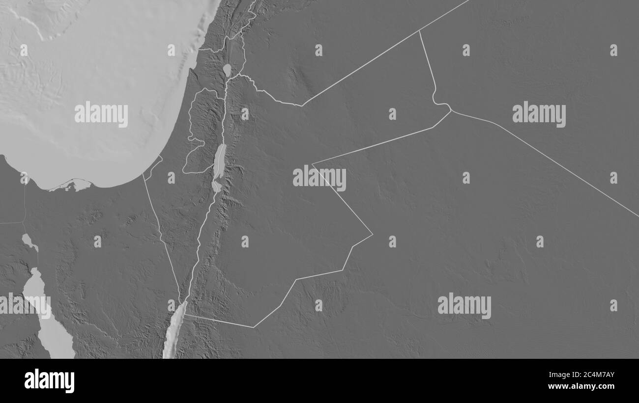 Outlined shape of the Jordan area. Bilevel elevation map with surface ...