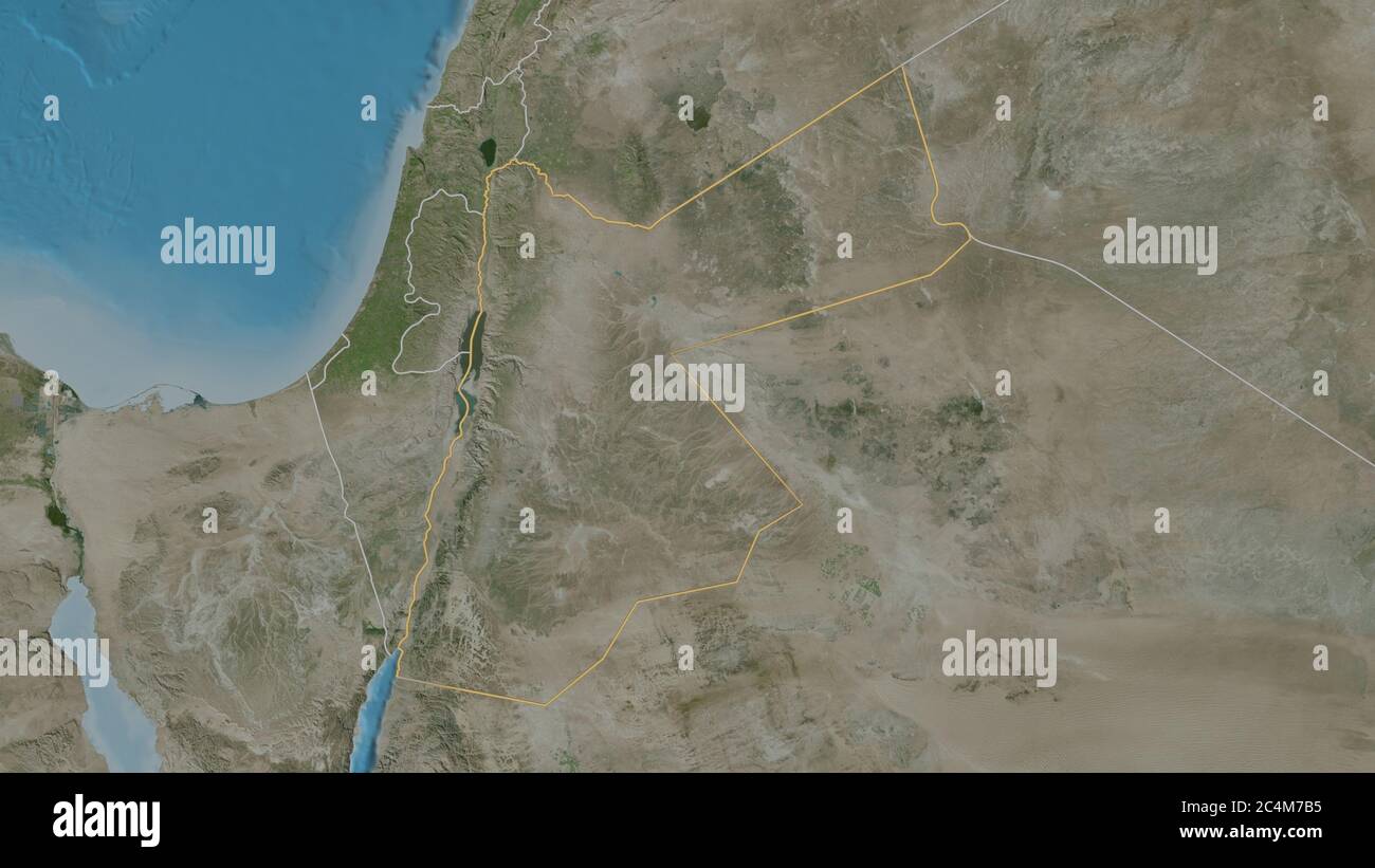Outlined shape of the Jordan area. Satellite imagery. 3D rendering ...