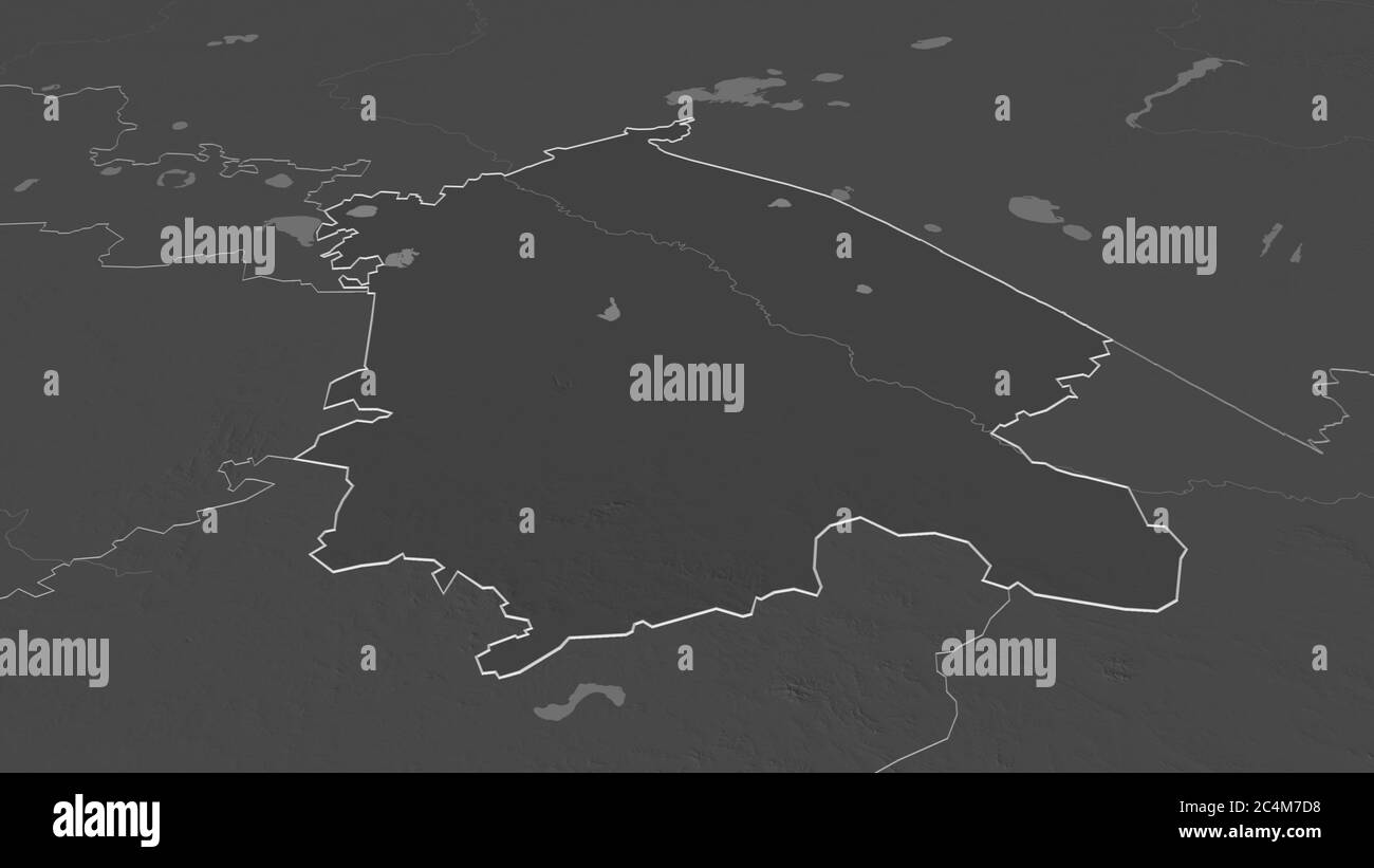 Zoom in on Pavlodar (region of Kazakhstan) outlined. Oblique ...