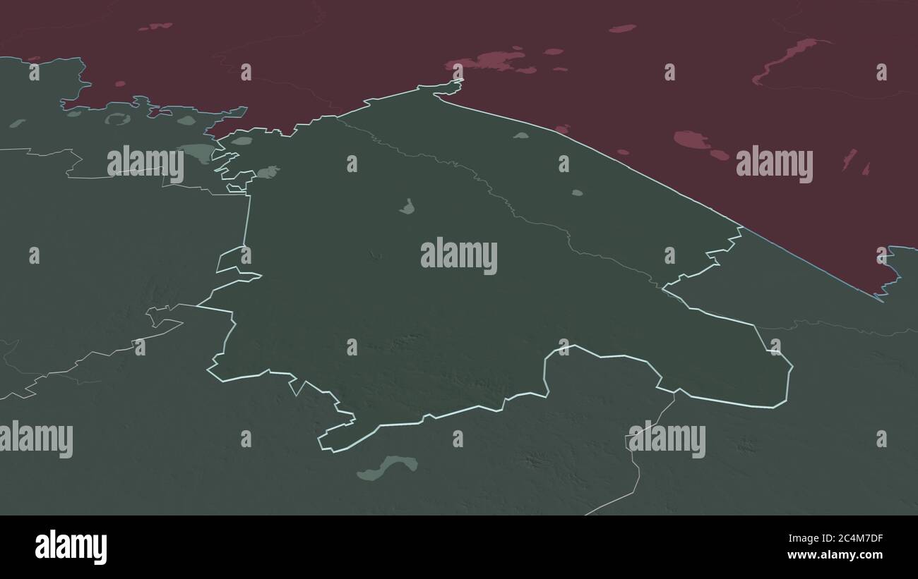 Zoom in on Pavlodar (region of Kazakhstan) outlined. Oblique ...