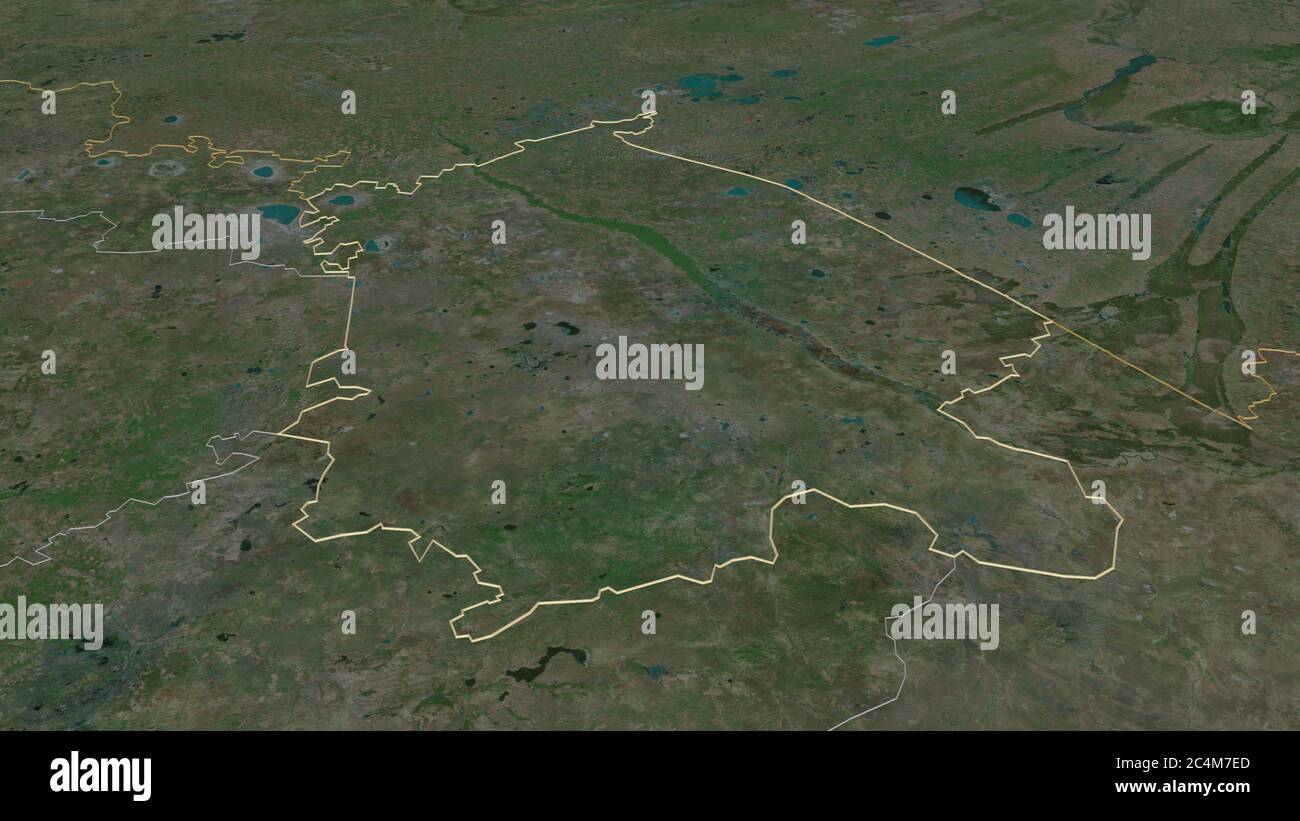Zoom in on Pavlodar (region of Kazakhstan) outlined. Oblique ...