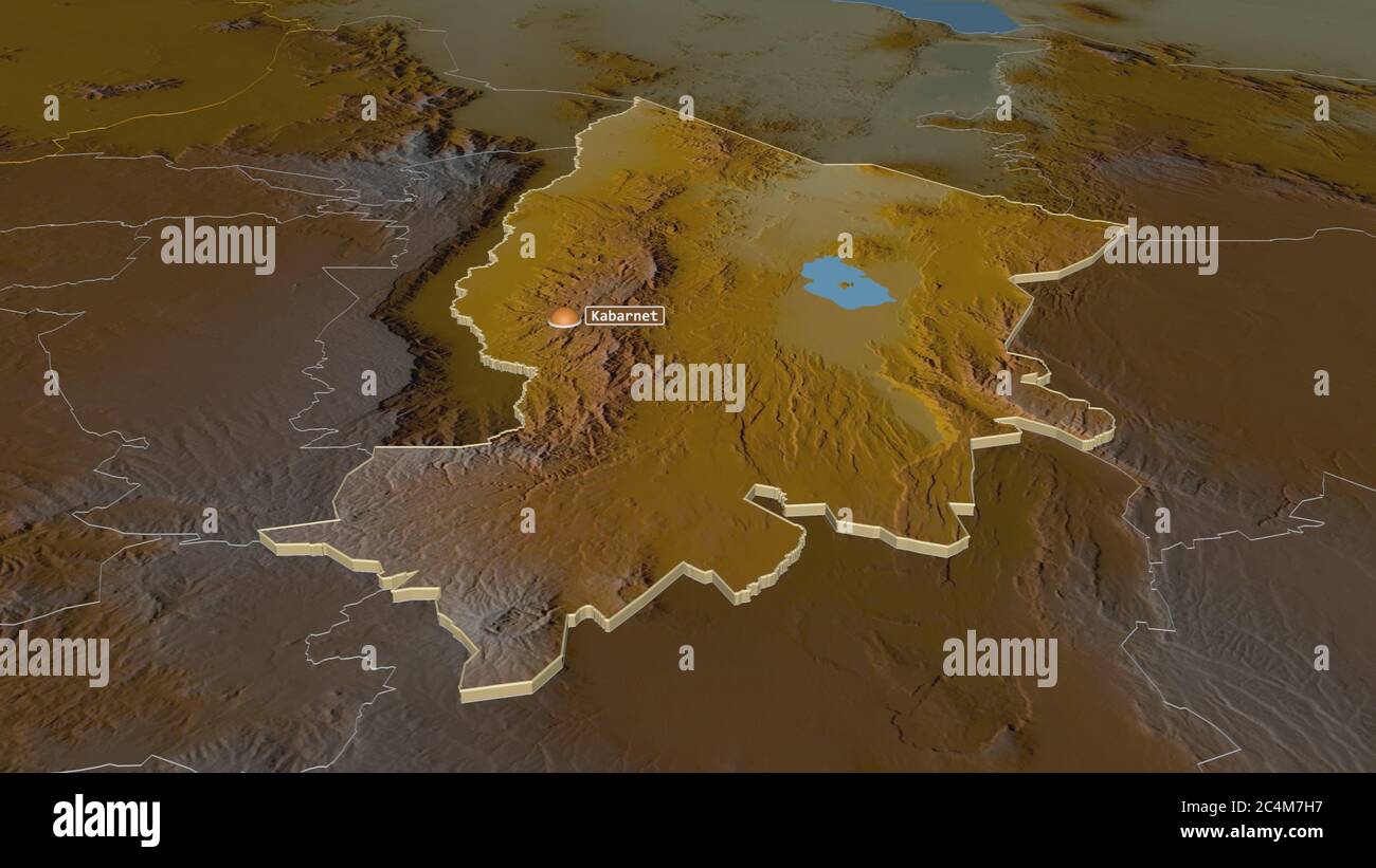 Zoom in on Baringo (county of Kenya) extruded. Oblique perspective ...