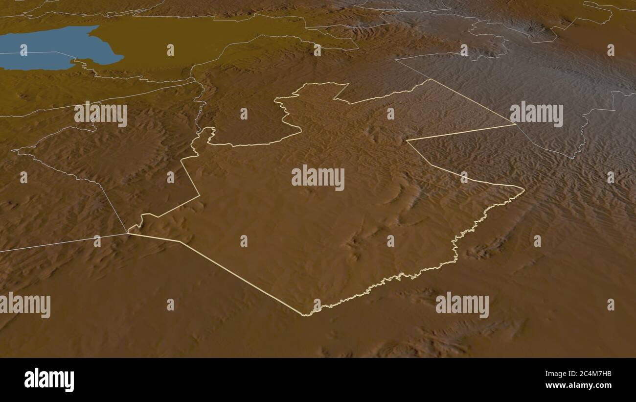 Zoom in on Bomet (county of Kenya) outlined. Oblique perspective ...