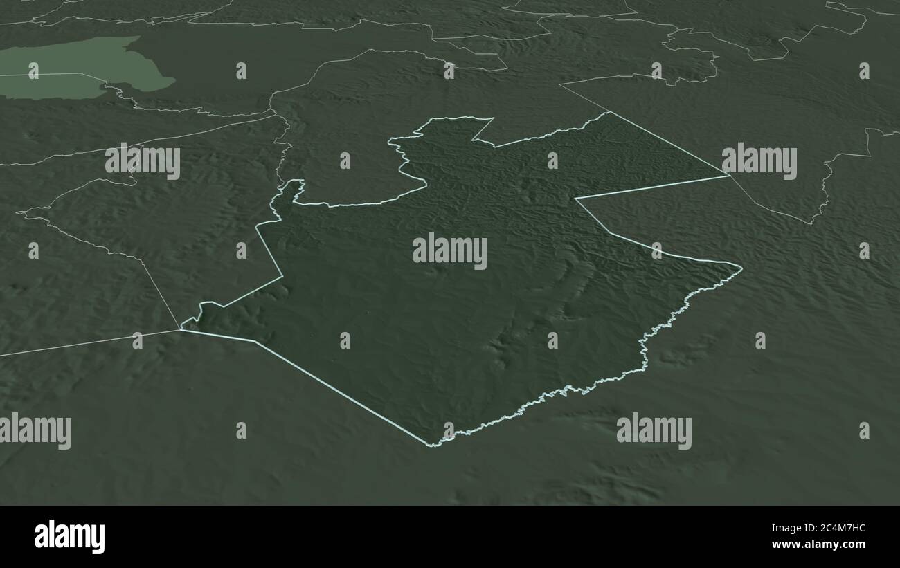 Zoom in on Bomet (county of Kenya) outlined. Oblique perspective ...