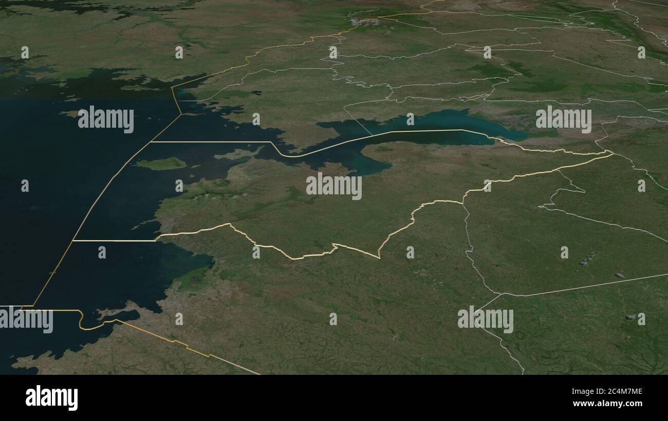 Zoom in on Homa Bay (county of Kenya) outlined. Oblique perspective ...