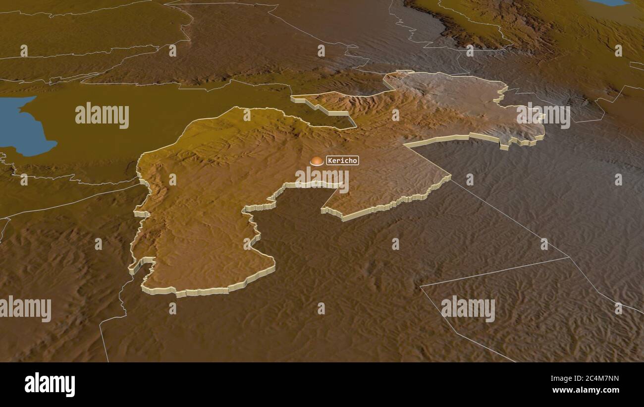 Zoom in on Kericho (county of Kenya) extruded. Oblique perspective ...