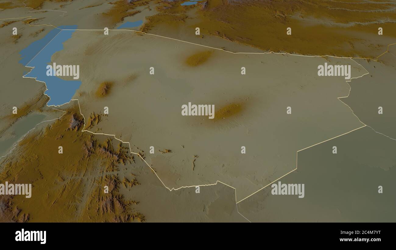 Zoom in on Marsabit (county of Kenya) outlined. Oblique perspective ...