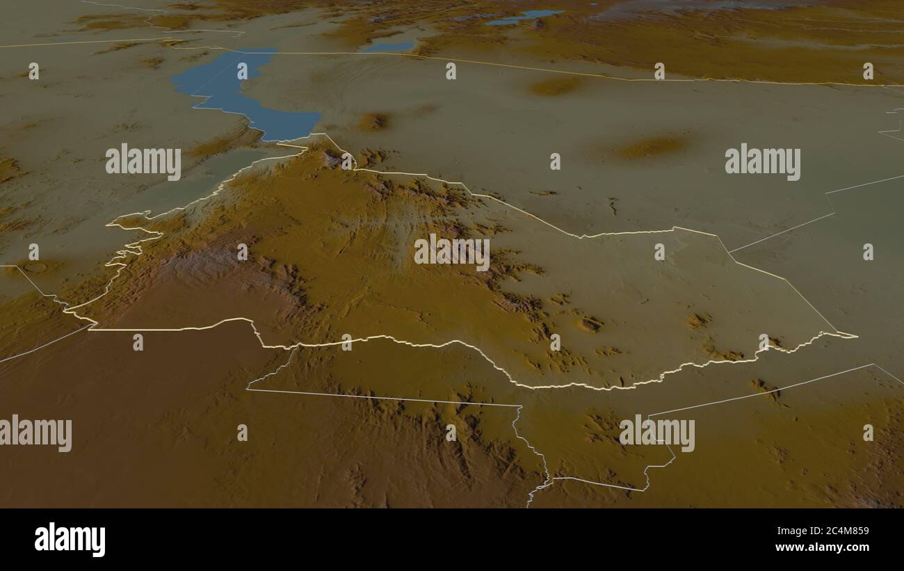 Zoom in on Samburu (county of Kenya) outlined. Oblique perspective ...