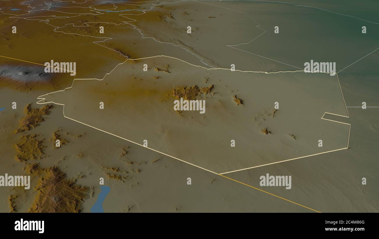 Zoom in on Taita Taveta (county of Kenya) outlined. Oblique perspective ...