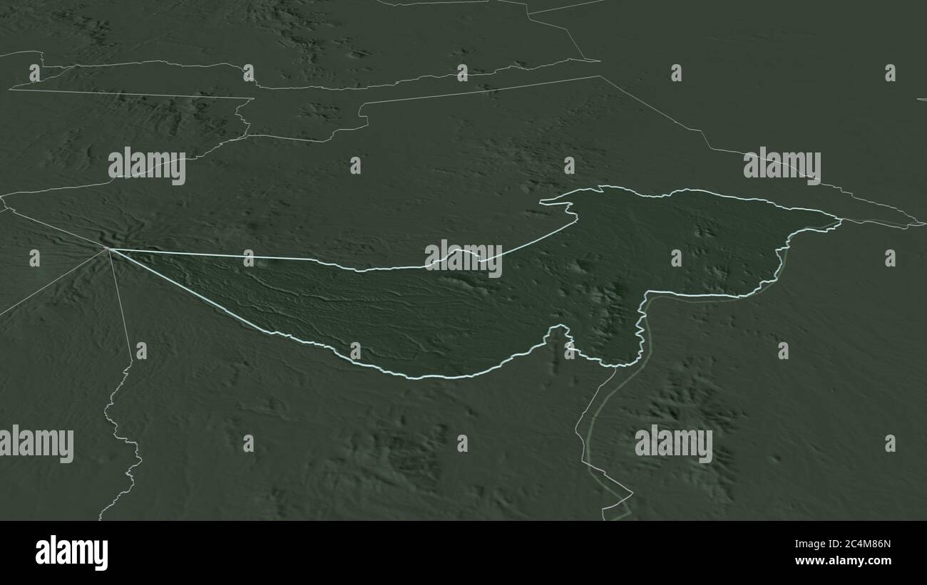 Zoom in on Tharaka-Nithi (county of Kenya) outlined. Oblique ...