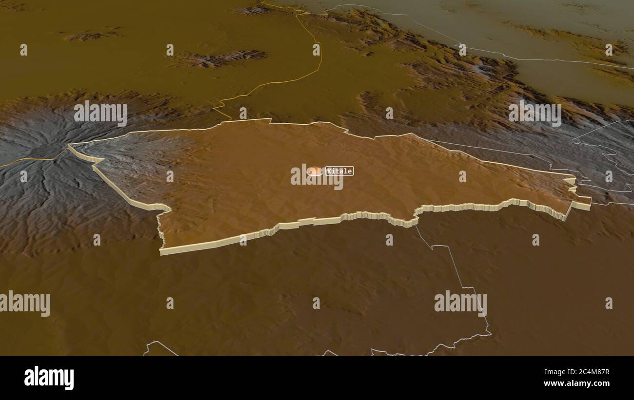 Zoom in on Trans Nzoia (county of Kenya) extruded. Oblique perspective ...