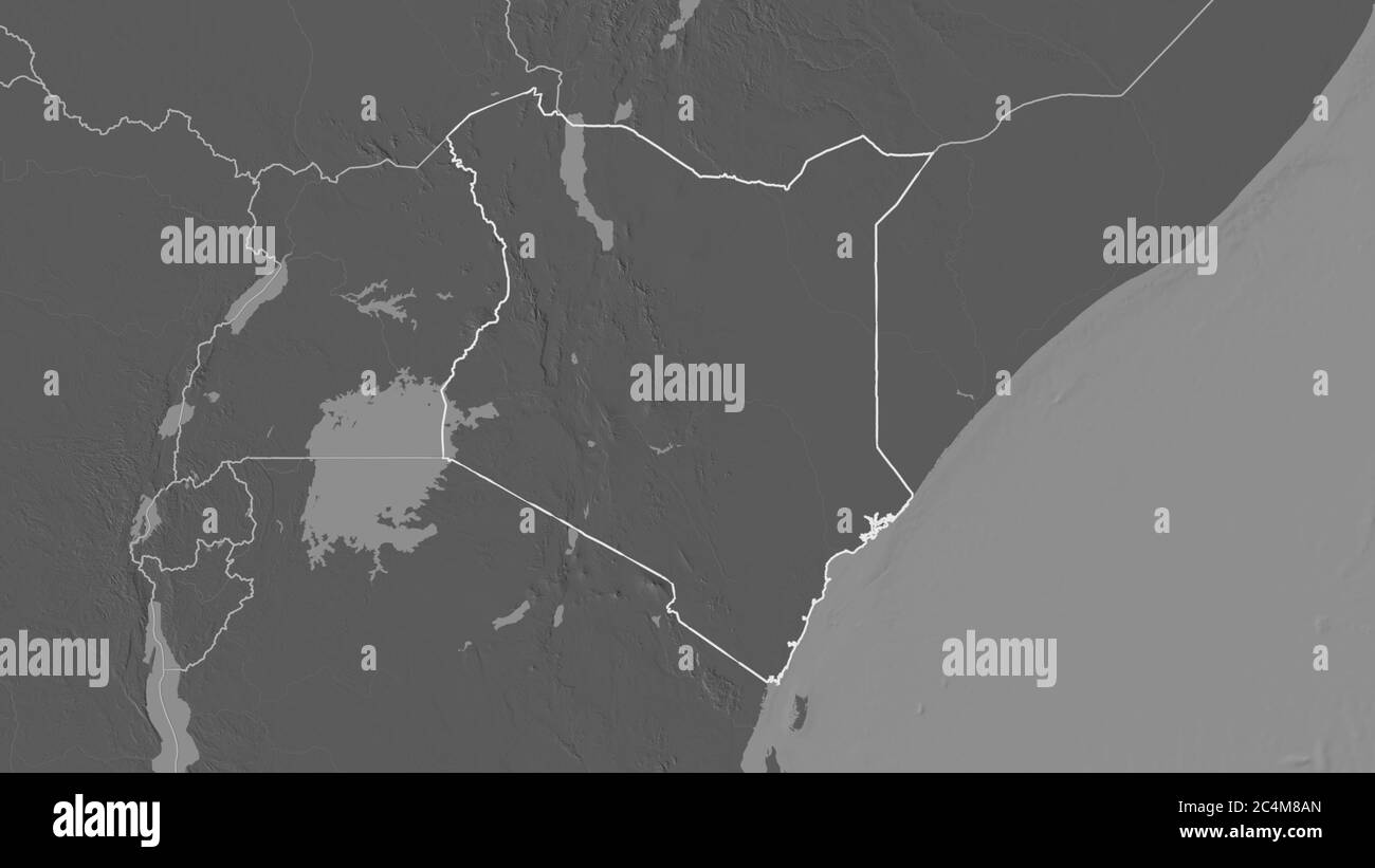 Outlined shape of the Kenya area. Bilevel elevation map with surface ...