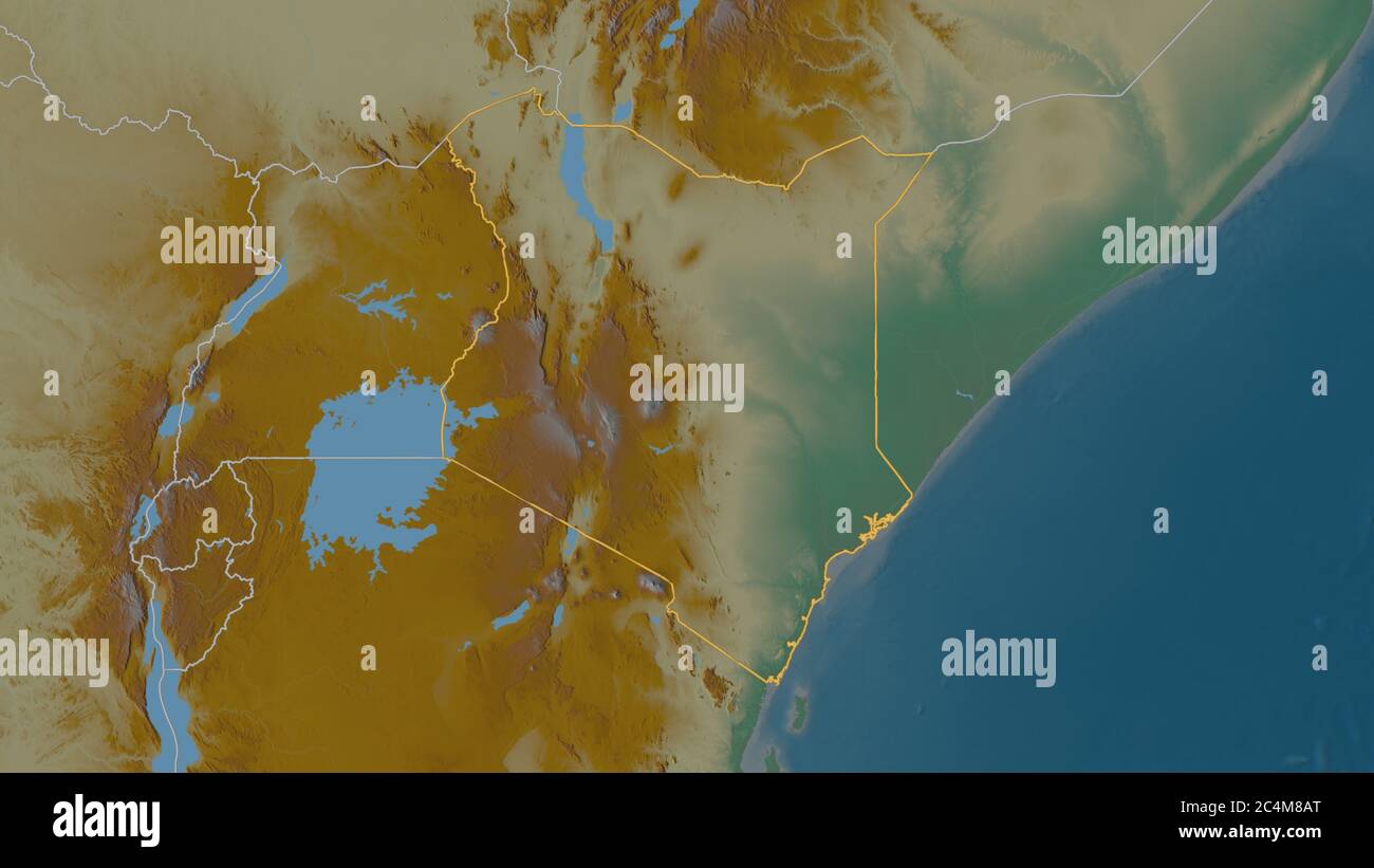 Outlined shape of the Kenya area. Topographic relief map with surface ...