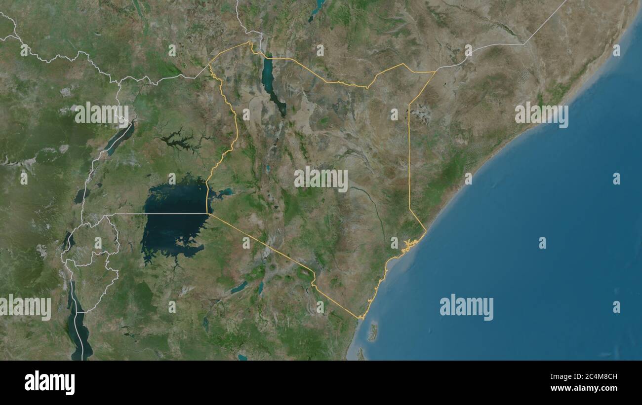 Outlined shape of the Kenya area. Satellite imagery. 3D rendering Stock ...