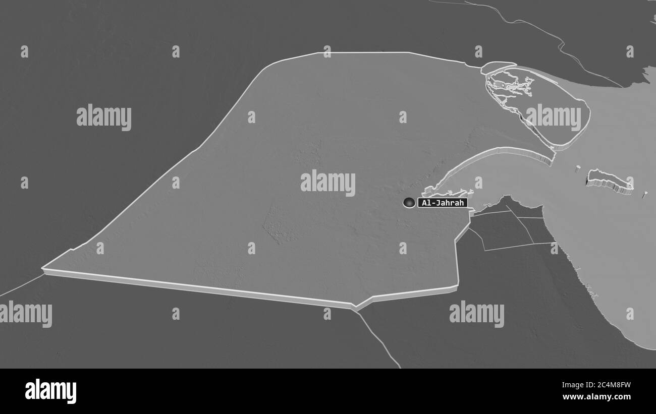 Zoom in on Al Jahrah (province of Kuwait) extruded. Oblique perspective ...