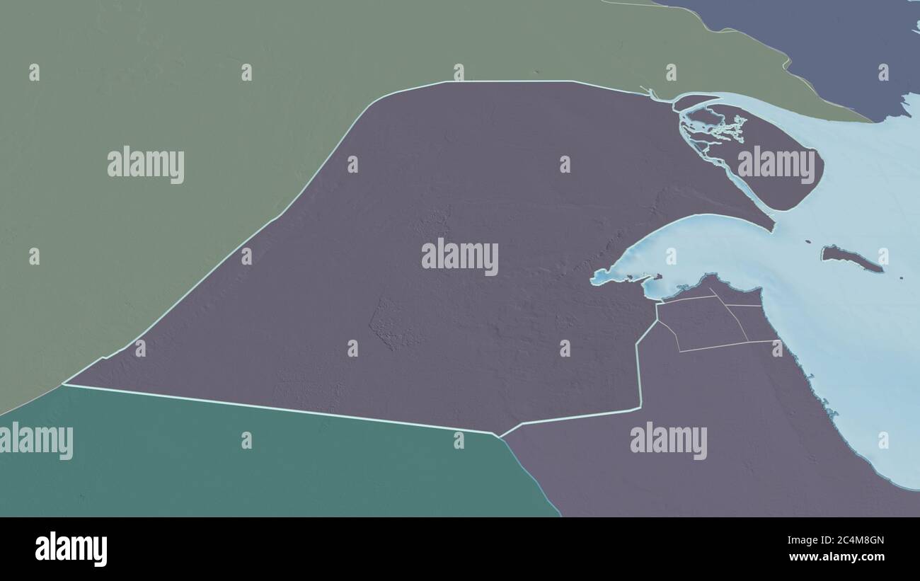 Zoom in on Al Jahrah (province of Kuwait) outlined. Oblique perspective ...