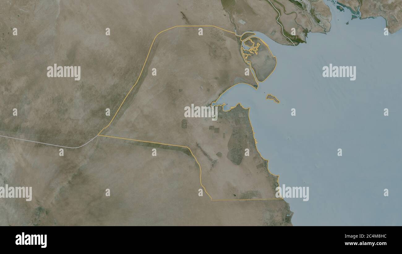 Outlined shape of the Kuwait area. Satellite imagery. 3D rendering ...