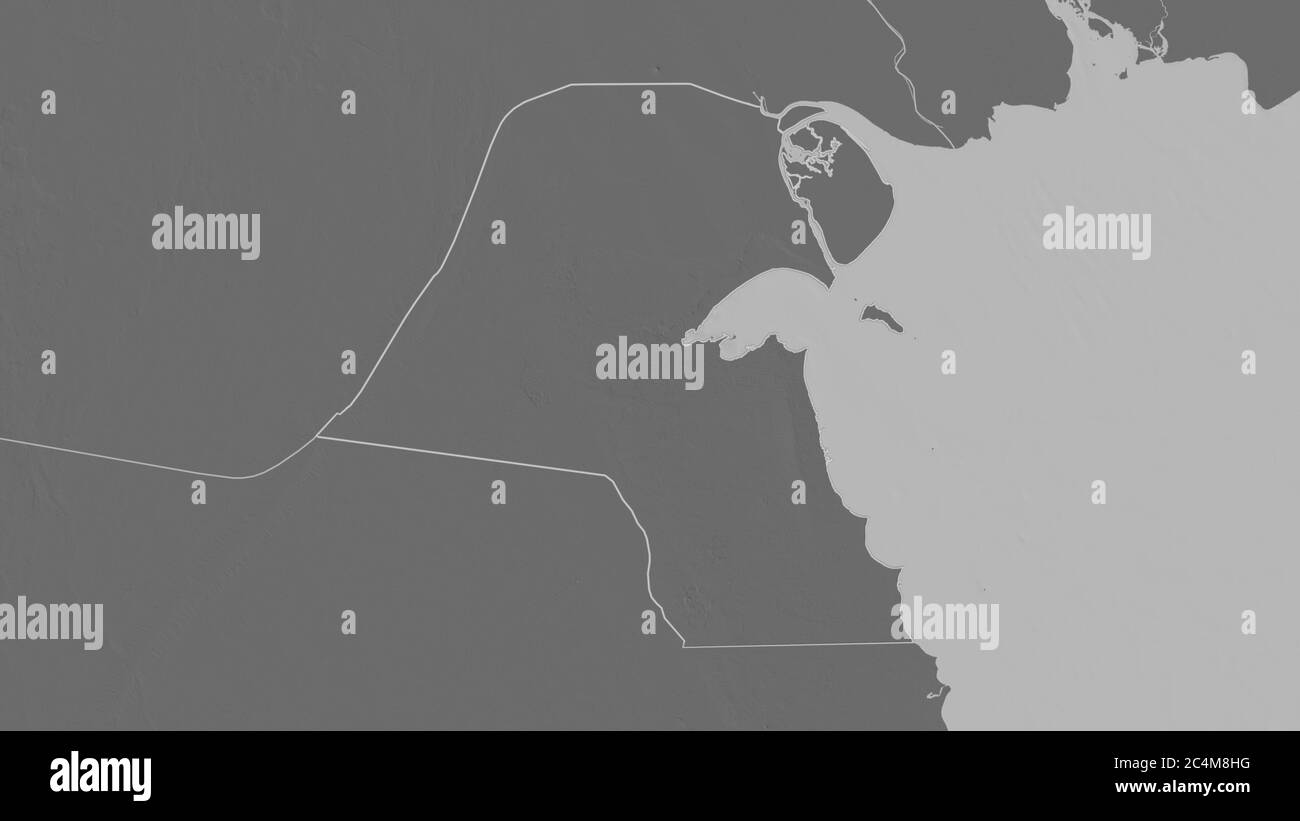 Outlined shape of the Kuwait area. Bilevel elevation map with surface ...