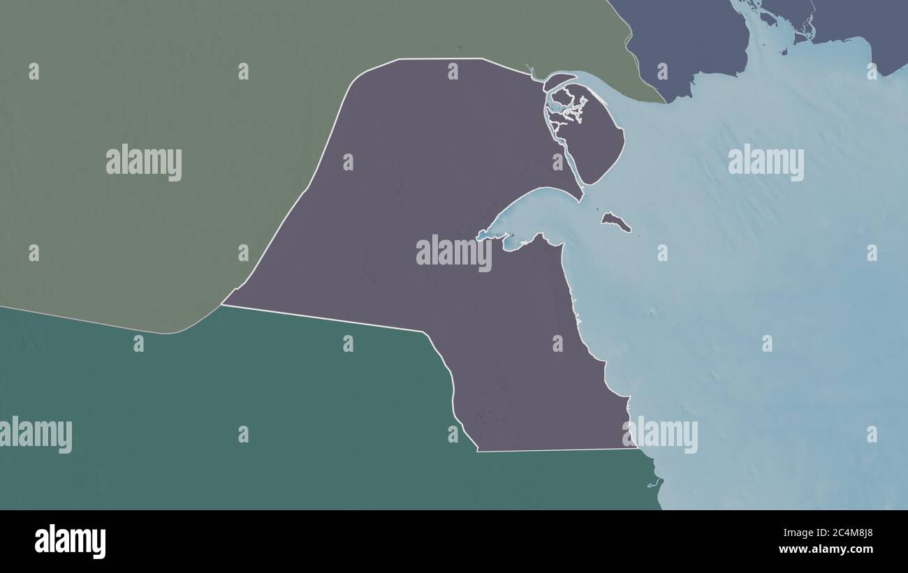 Outlined shape of the Kuwait area. Colored and bumped map of the ...