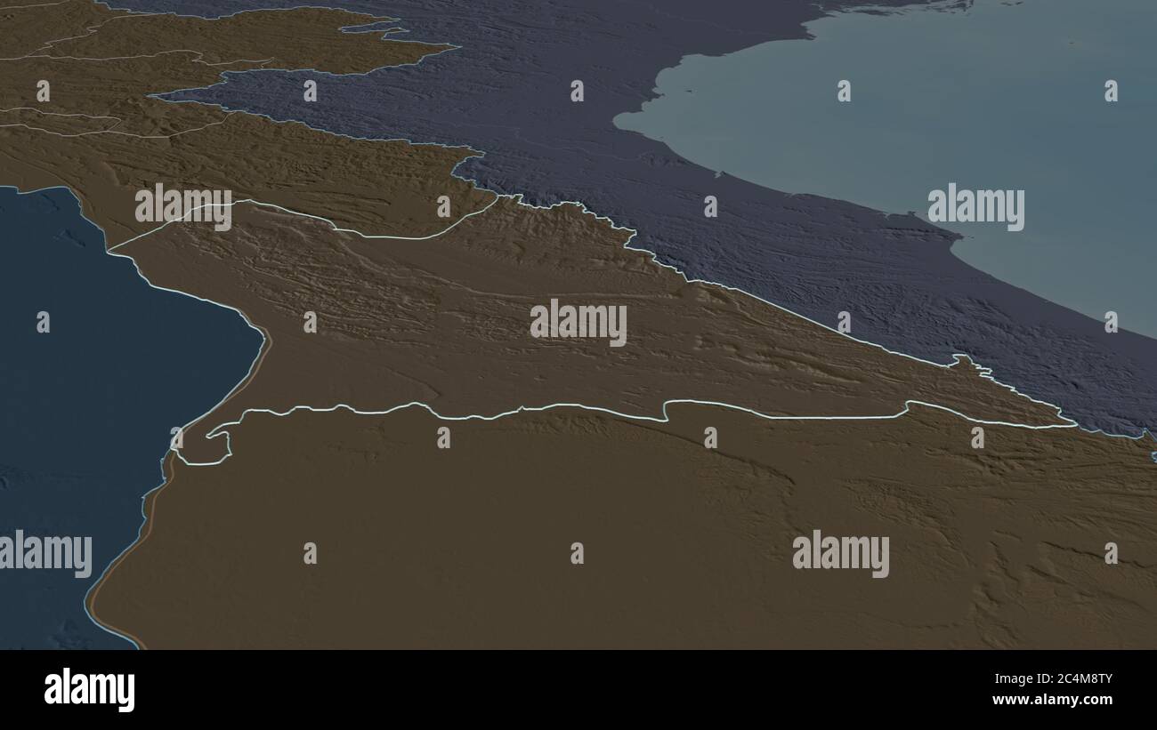 Zoom in on Khammouan (province of Laos) outlined. Oblique perspective ...