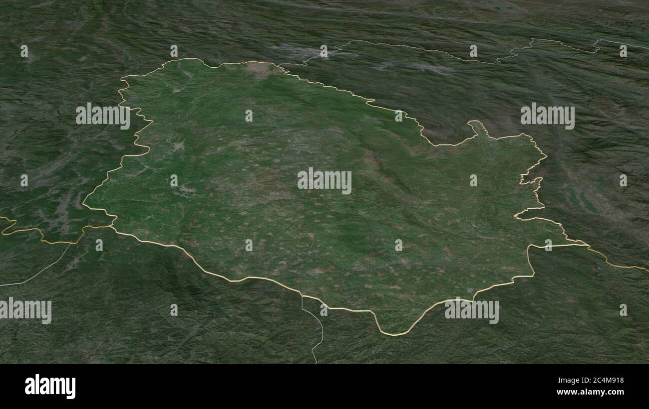 Zoom in on Phôngsali (province of Laos) outlined. Oblique perspective ...