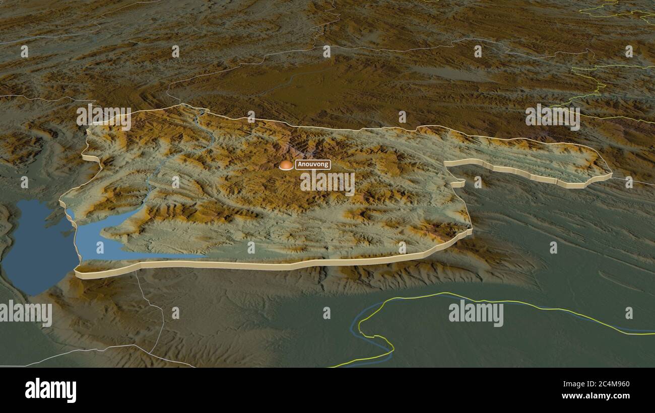 Zoom in on Xaisômboun (special region of Laos) extruded. Oblique ...