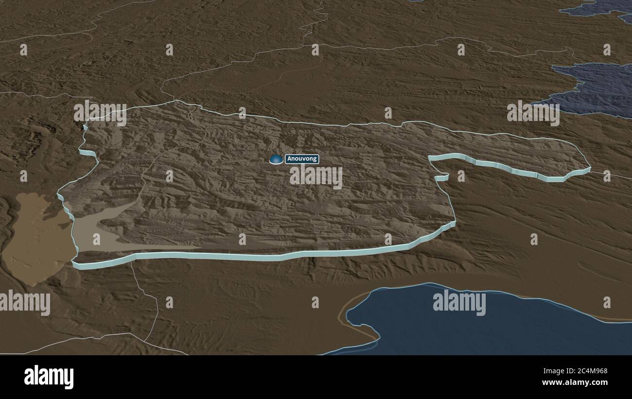 Zoom in on Xaisômboun (special region of Laos) extruded. Oblique ...