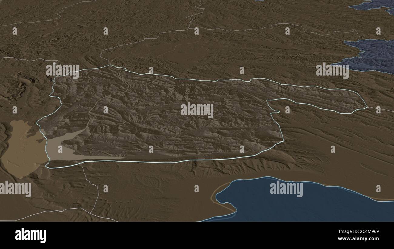 Zoom in on Xaisômboun (special region of Laos) outlined. Oblique ...