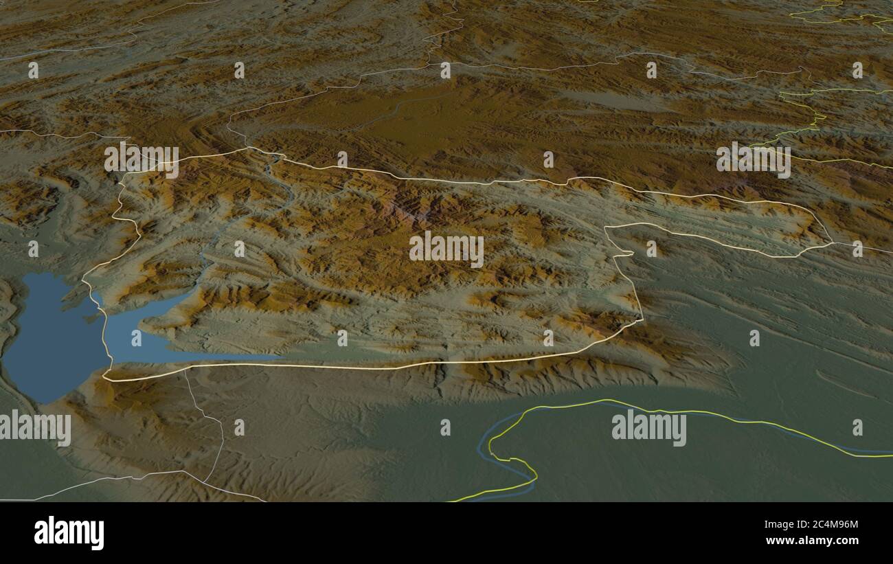 Zoom in on Xaisômboun (special region of Laos) outlined. Oblique ...