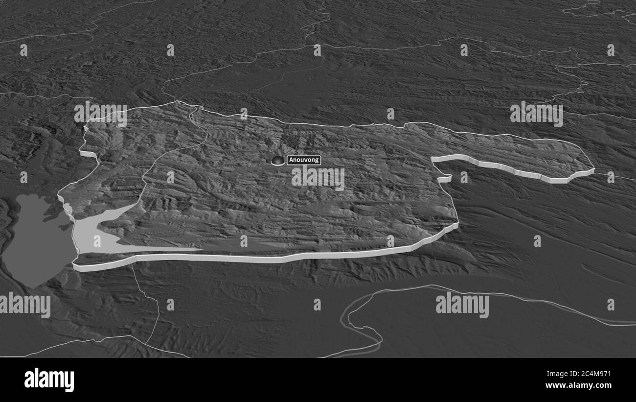 Zoom in on Xaisômboun (special region of Laos) extruded. Oblique ...