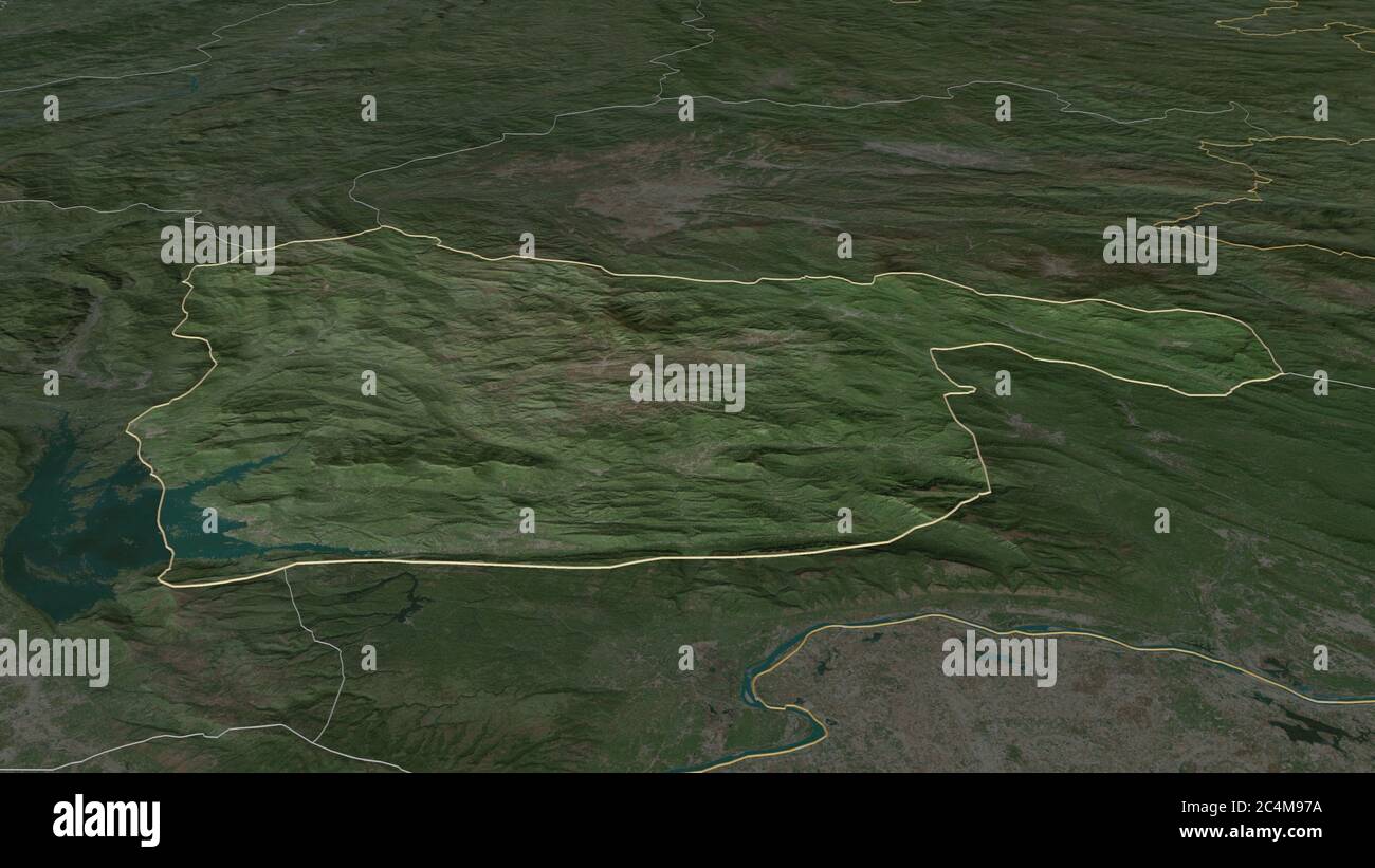 Zoom in on Xaisômboun (special region of Laos) outlined. Oblique ...