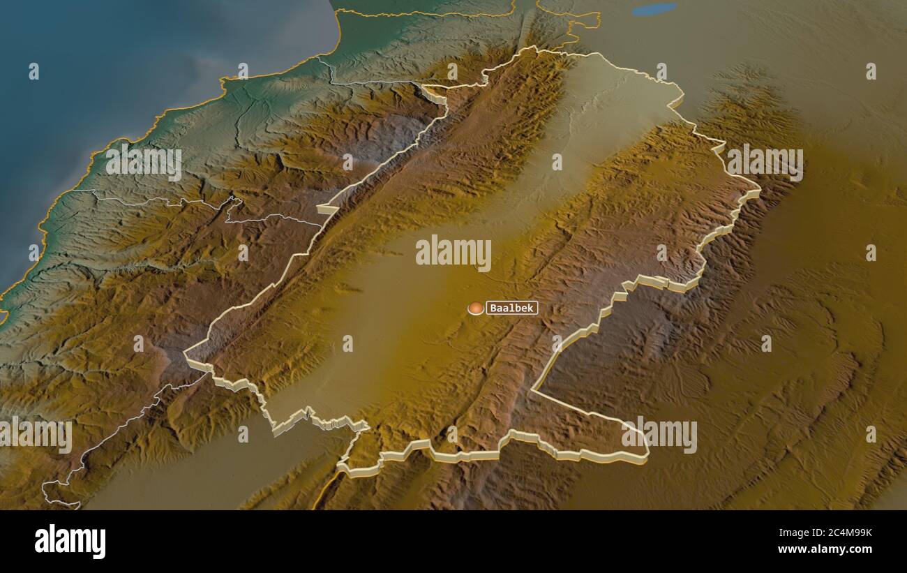 Zoom in on Baalbak-Hermel (governorate of Lebanon) extruded. Oblique ...