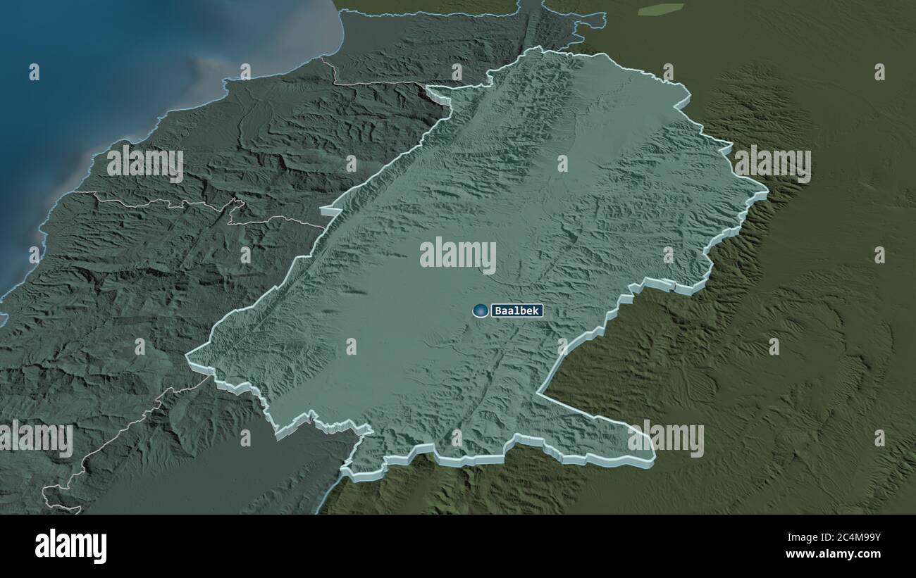 Zoom in on Baalbak-Hermel (governorate of Lebanon) extruded. Oblique ...