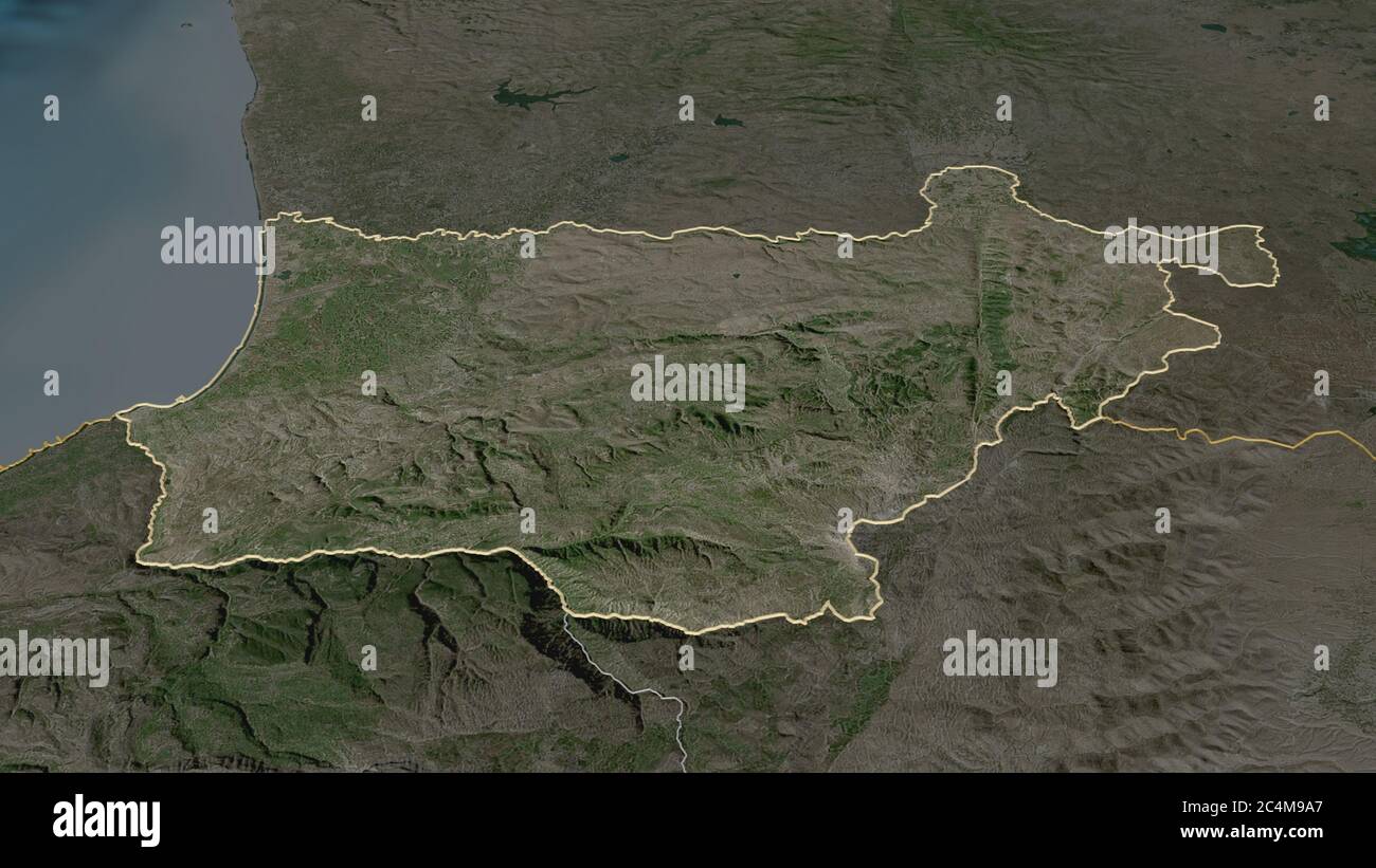 Zoom in on Akkar (governorate of Lebanon) outlined. Oblique perspective ...