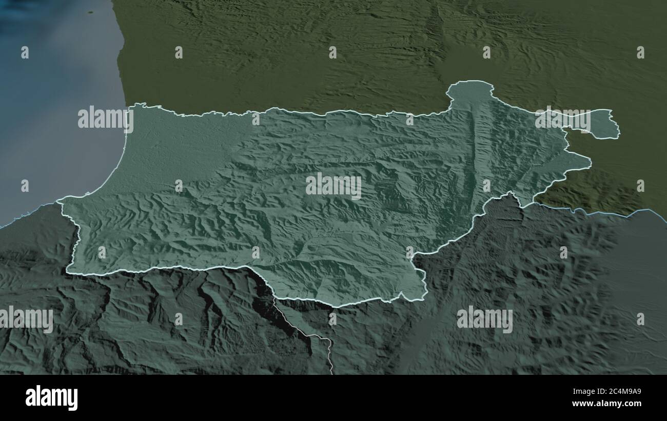 Zoom in on Akkar (governorate of Lebanon) outlined. Oblique perspective ...