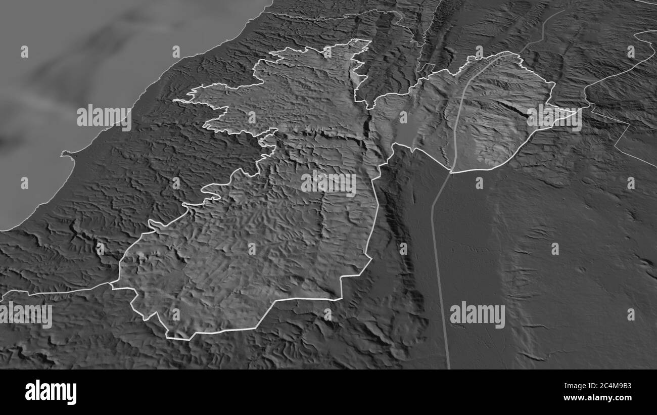 Zoom in on Nabatiyeh (governorate of Lebanon) outlined. Oblique ...