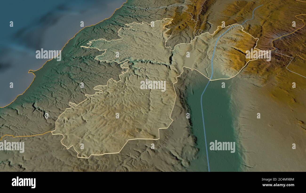 Zoom in on Nabatiyeh (governorate of Lebanon) outlined. Oblique ...