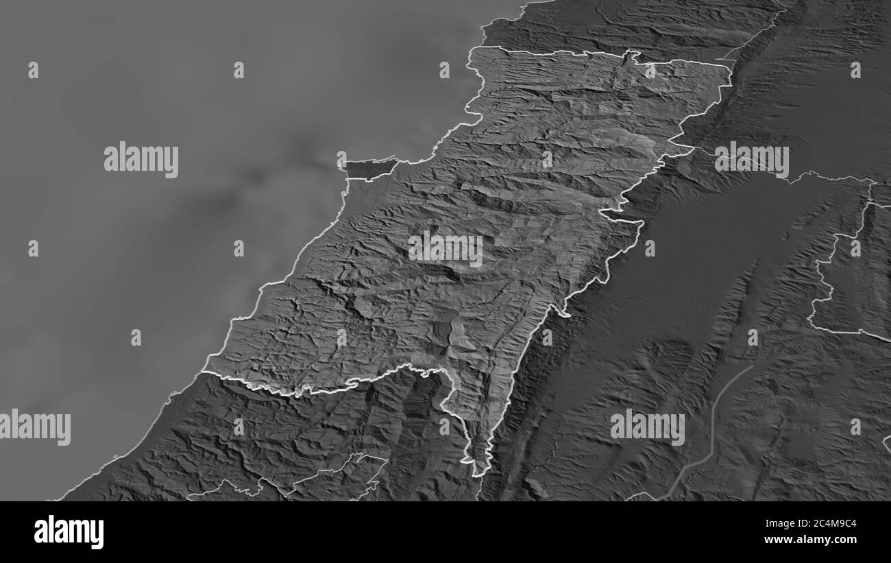 Zoom in on Mount Lebanon (governorate of Lebanon) outlined. Oblique ...