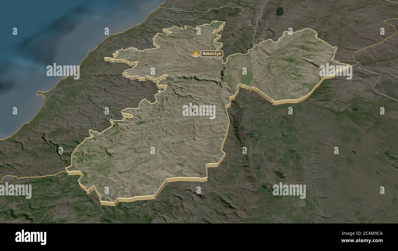 Zoom in on Nabatiyeh (governorate of Lebanon) extruded. Oblique ...