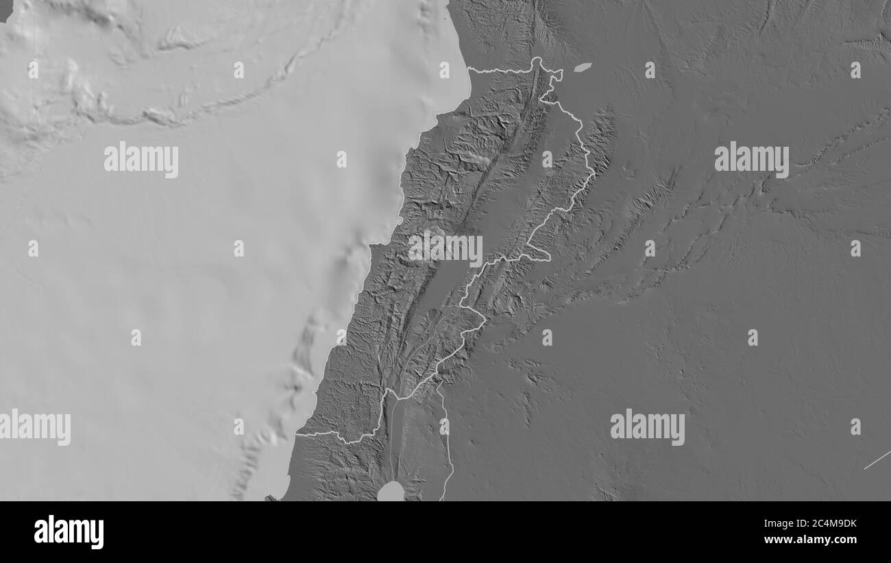 Outlined shape of the Lebanon area. Bilevel elevation map with surface ...