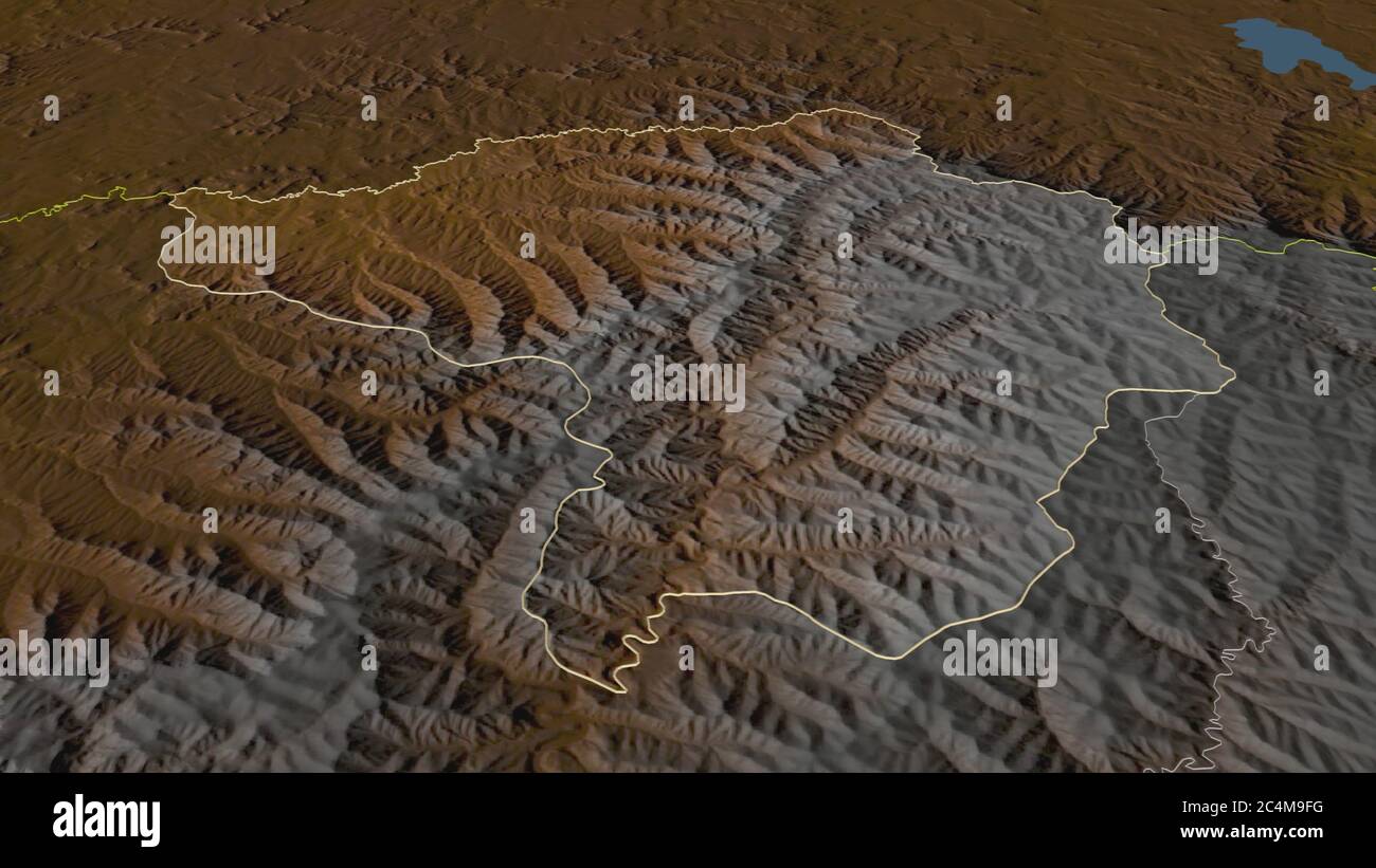 Zoom in on Butha-Buthe (district of Lesotho) outlined. Oblique ...