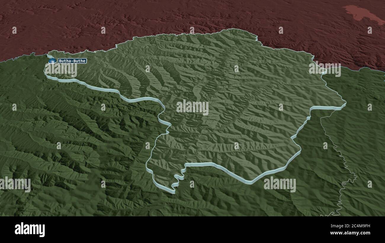 Zoom in on Butha-Buthe (district of Lesotho) extruded. Oblique ...