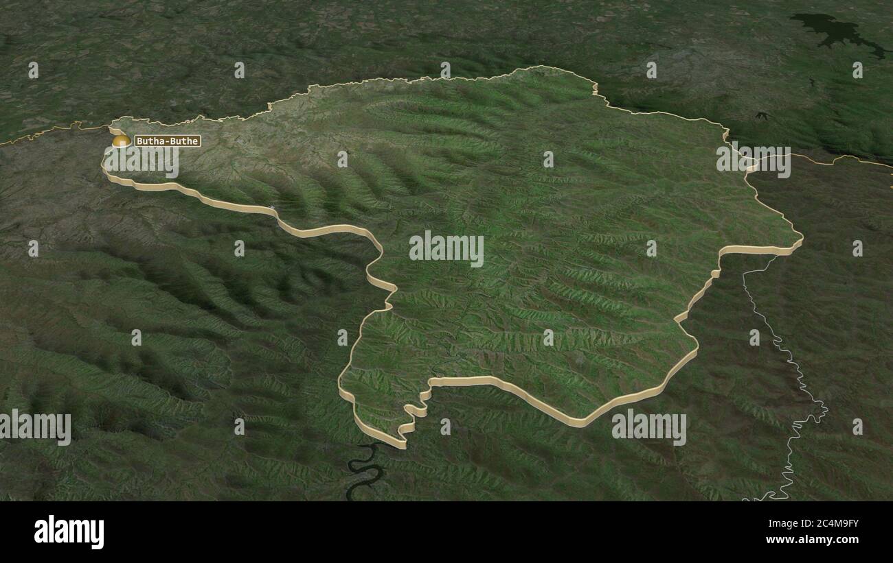 Zoom in on Butha-Buthe (district of Lesotho) extruded. Oblique ...