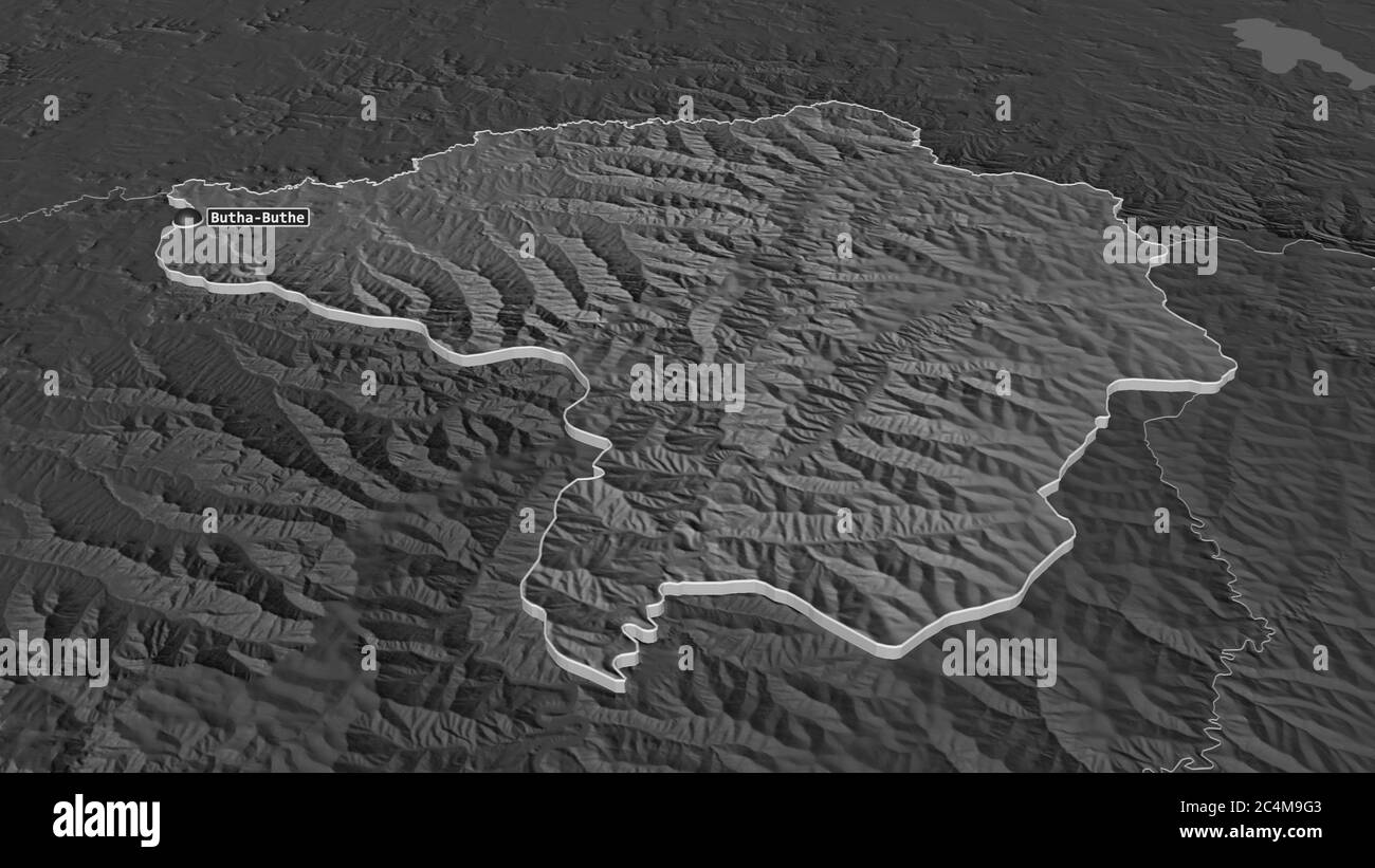 Zoom in on Butha-Buthe (district of Lesotho) extruded. Oblique ...