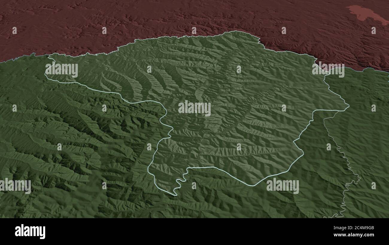 Zoom in on Butha-Buthe (district of Lesotho) outlined. Oblique ...