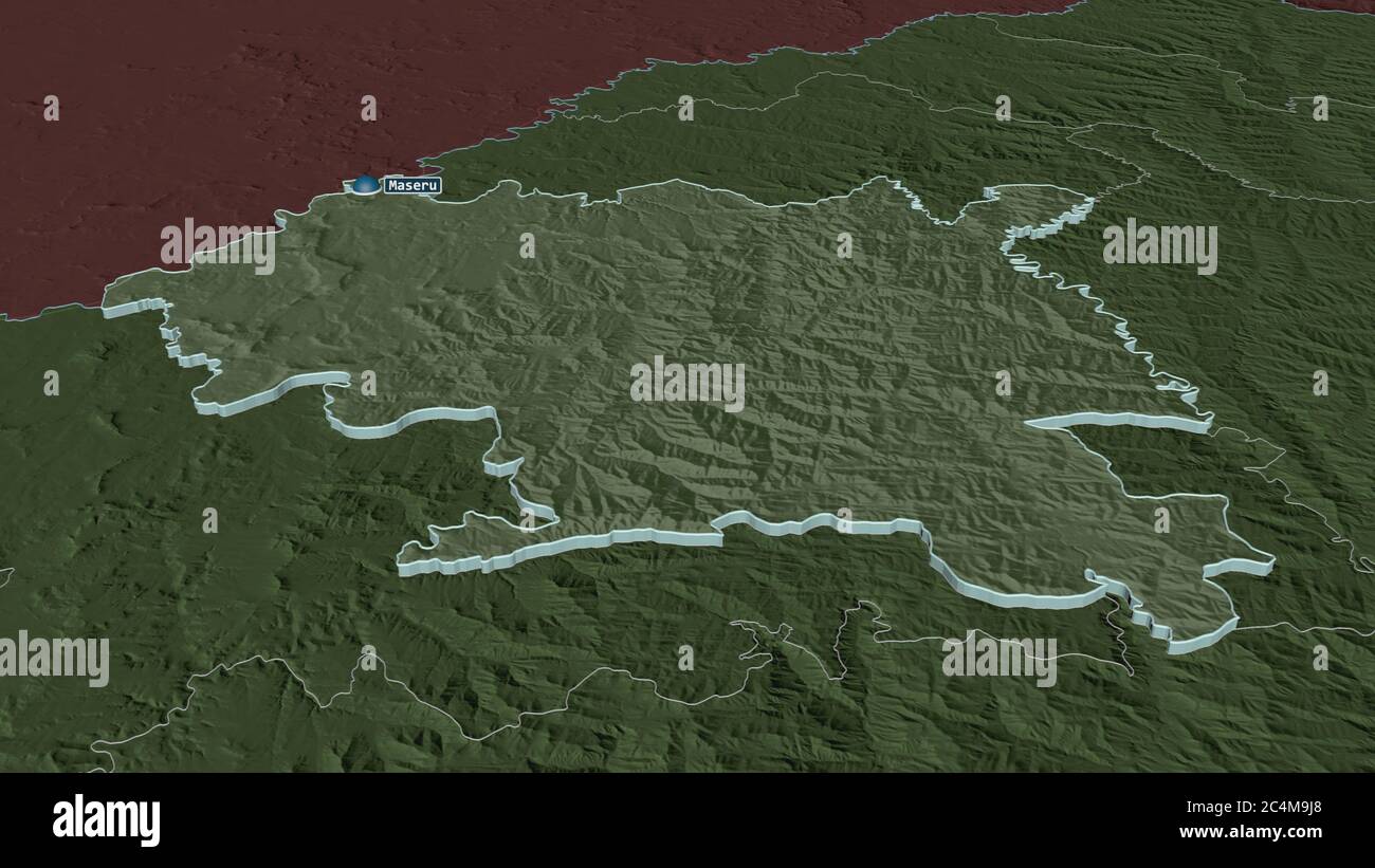 Zoom in on Maseru (district of Lesotho) extruded. Oblique perspective ...