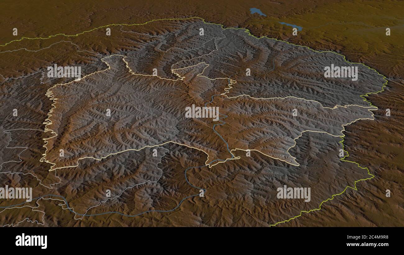 Zoom in on Thaba-Tseka (district of Lesotho) outlined. Oblique ...